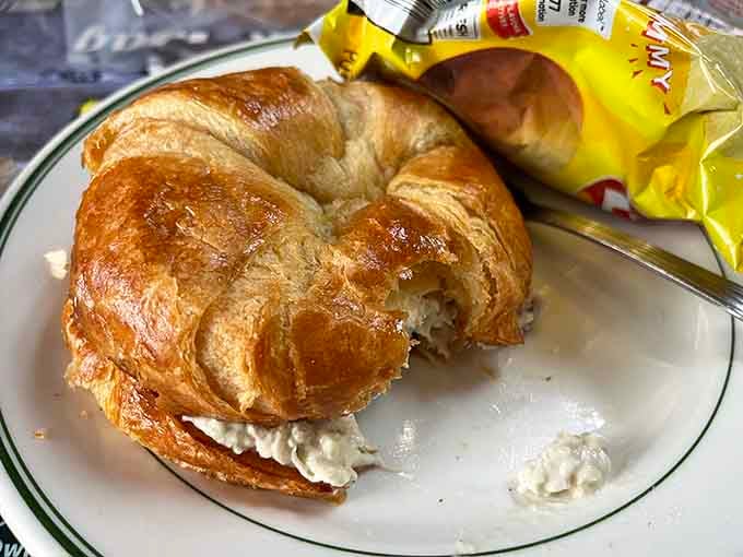 Chicken salad on a flaky croissant offers a lighter option that still delivers all the flavor you came for.