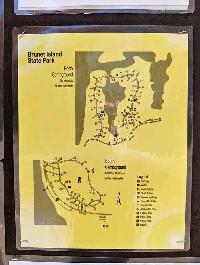 The park map shows two campgrounds and endless possibilities for adventure on this beautiful island retreat.