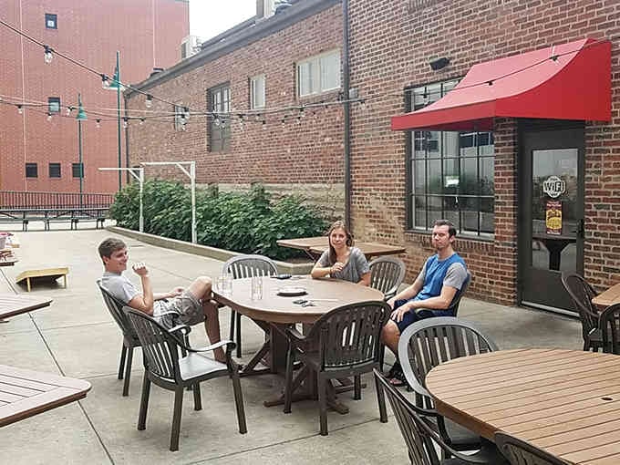 Outdoor seating offers fresh air and recovery space for those who need a moment after their meal.