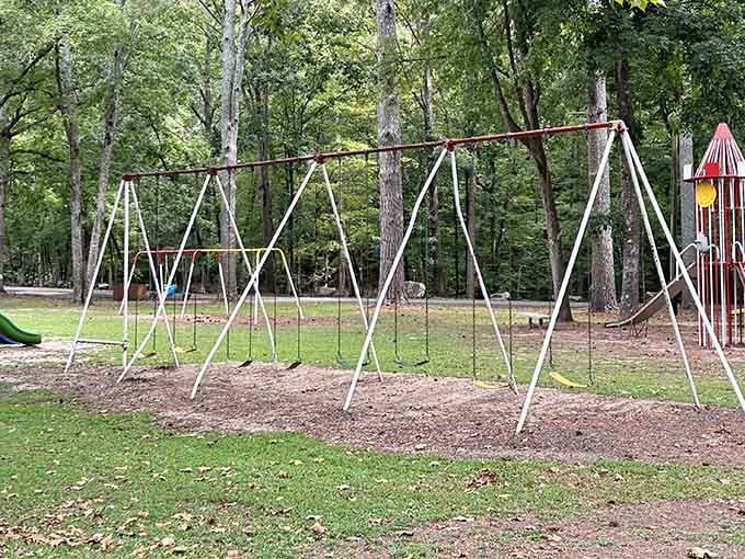 Even the playground gets a forest cathedral setting, because Buck's Pocket doesn't do anything halfway when it comes to scenery.
