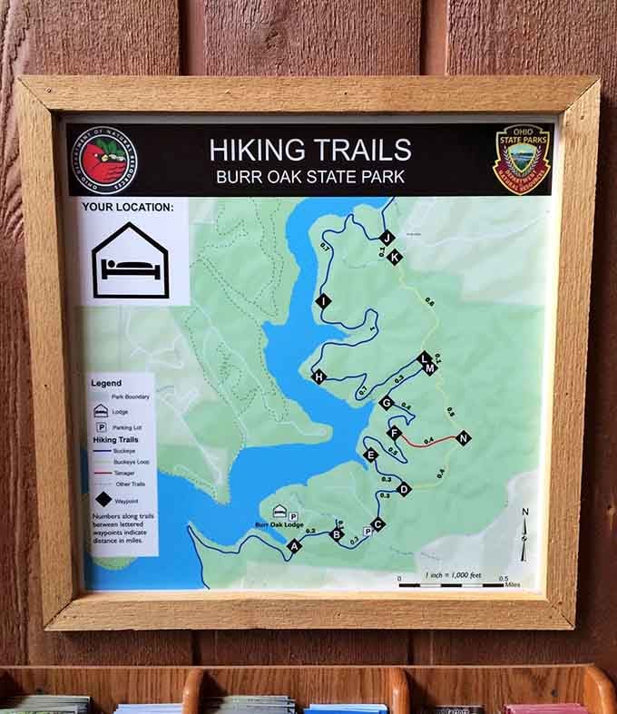 This trail map reveals over 30 miles of hiking possibilities winding around that gorgeous blue lake.