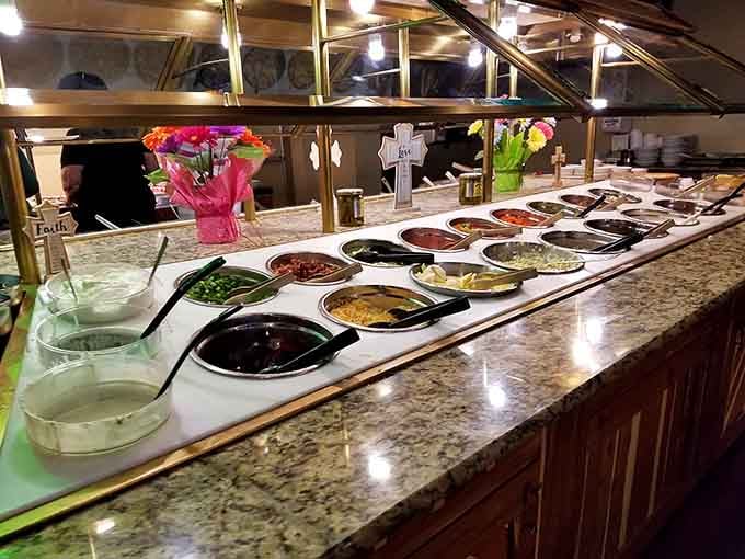 A salad bar with enough variety to make you feel virtuous before loading up on the main attractions.