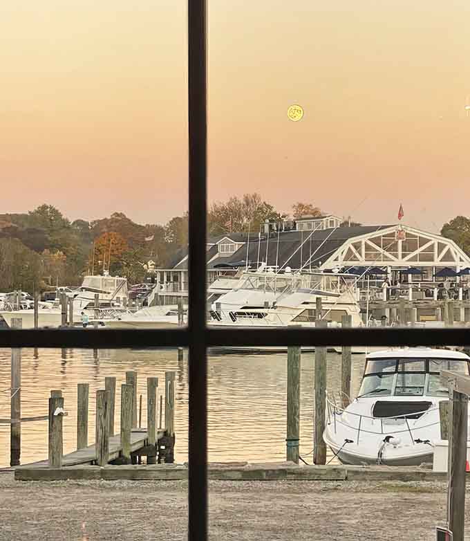 Some dining rooms offer views of parking lots; this one gives you boats and the Mystic River.