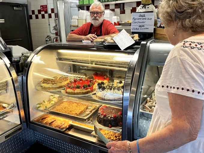 The dessert case tempts you with sweet finales, because apparently Captain Porky's believes in happy endings for every meal.