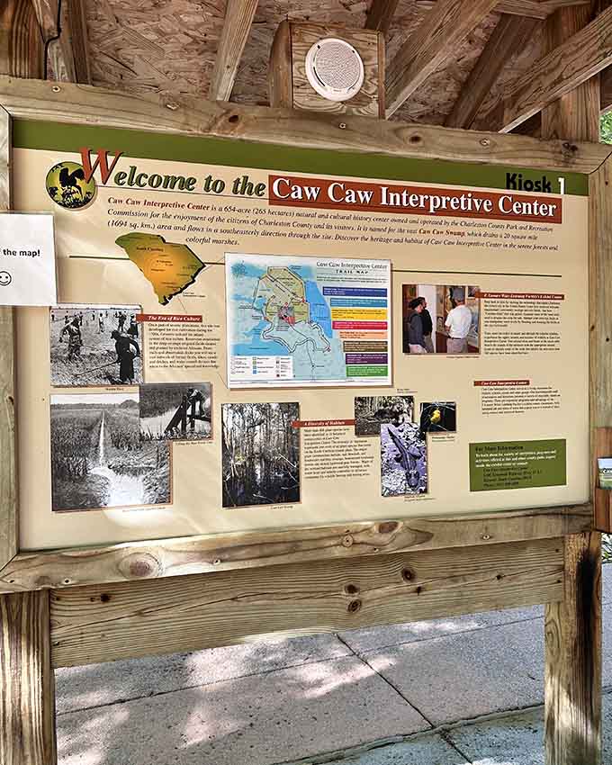 The interpretive center's information board shares the fascinating history of this transformed landscape, making learning feel less like homework and more like discovery.