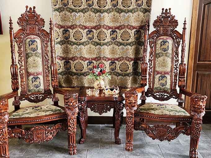 These elaborately carved throne chairs make your dining room set look like it came from a garage sale.
