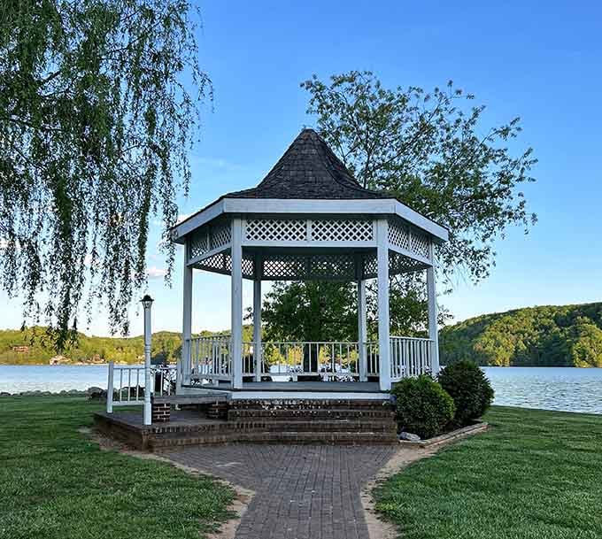 The gazebo sits perfectly positioned for watching sunsets that'll make you forget what day it is.