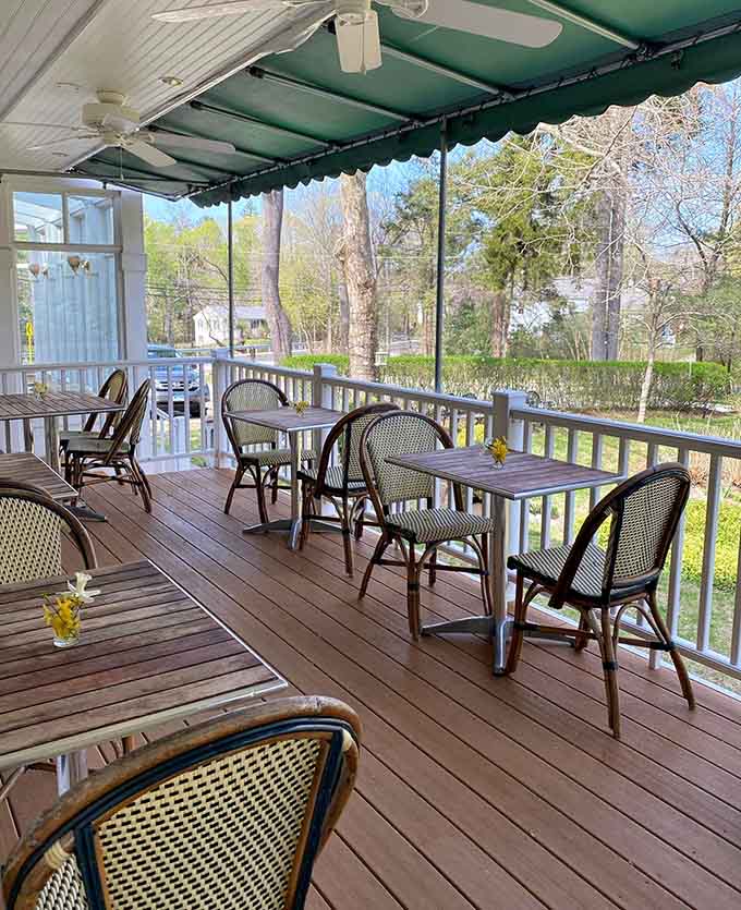 The covered deck offers al fresco dining where you can enjoy your meal surrounded by Connecticut's natural beauty.