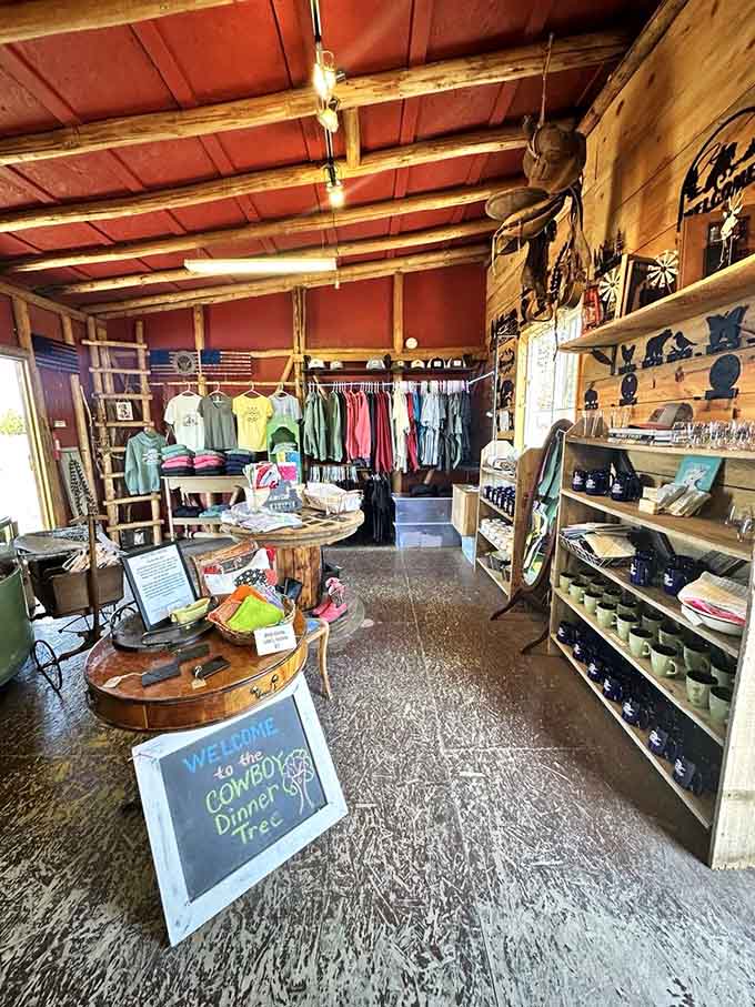The gift shop welcomes you with cowboy charm, offering souvenirs to remember your unforgettable culinary adventure in Silver Lake.