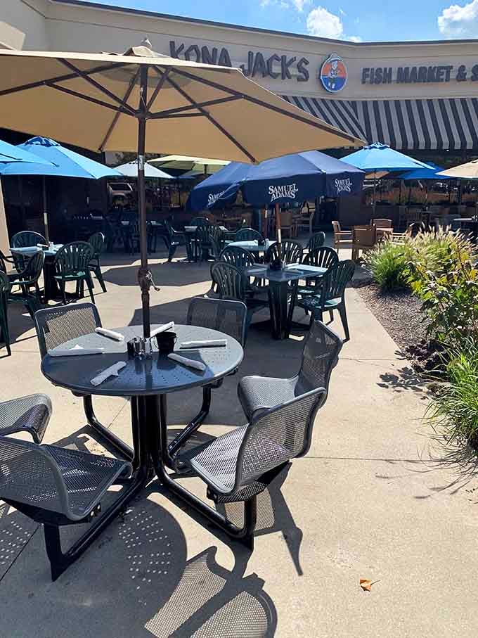 Outdoor patio seating extends the adults-only oasis into the fresh air when weather permits relaxed al fresco dining.