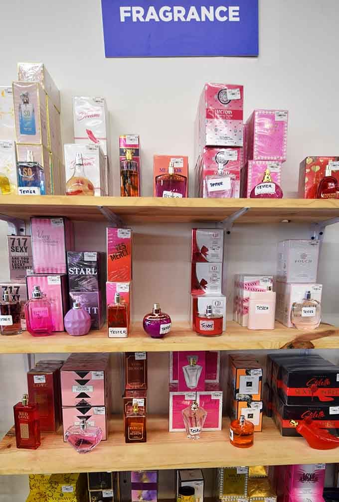 Designer-inspired fragrances line these shelves like a perfume counter, minus the department store attitude and markup.