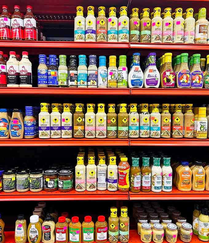 Salad dressing variety that rivals fancy grocery stores, minus the fancy grocery store price shock.