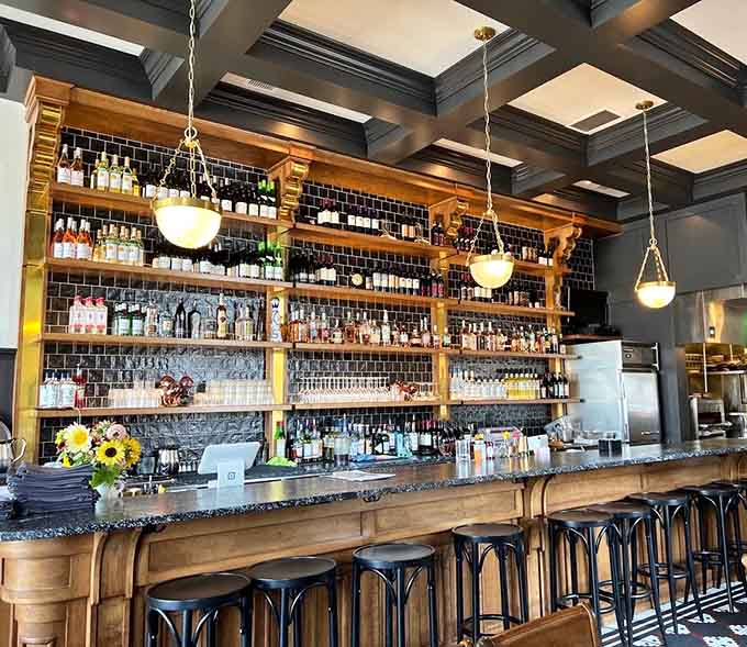 A bar that's equal parts impressive and inviting, stocked with enough options to keep things interesting indefinitely.