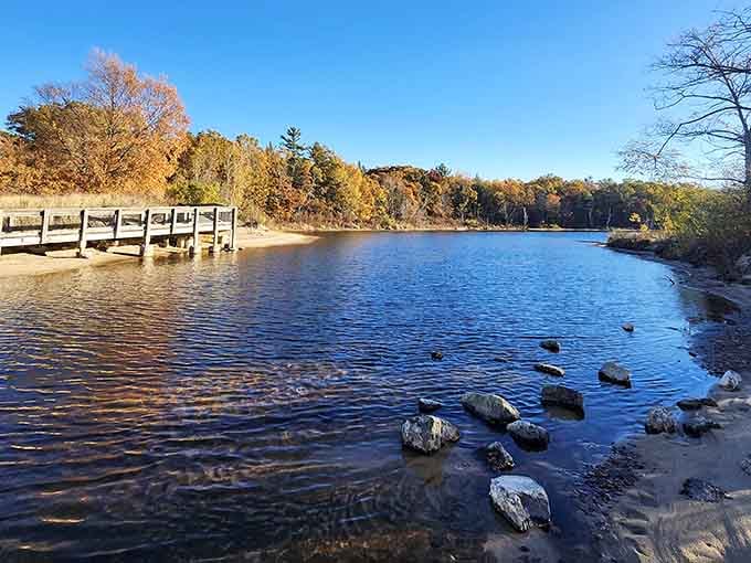 Duck Lake in autumn glory, proving that Michigan knows how to put on a color show.