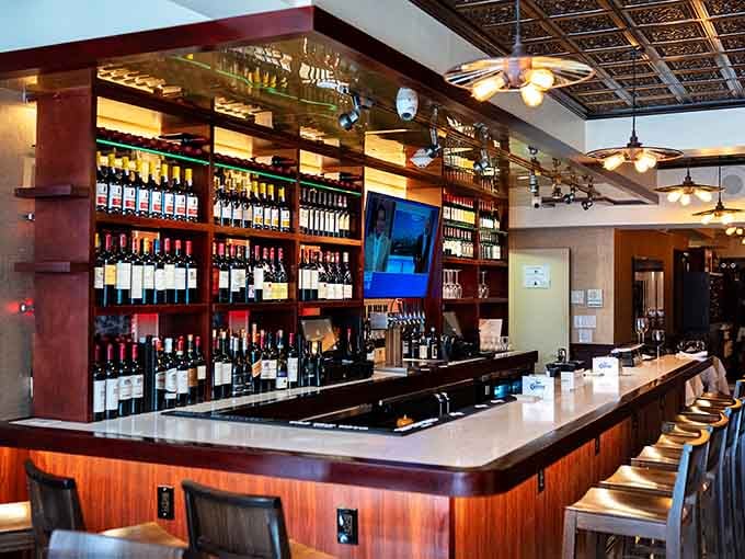 A proper bar setup that looks ready to handle everything from pre-dinner cocktails to post-steak celebrations.