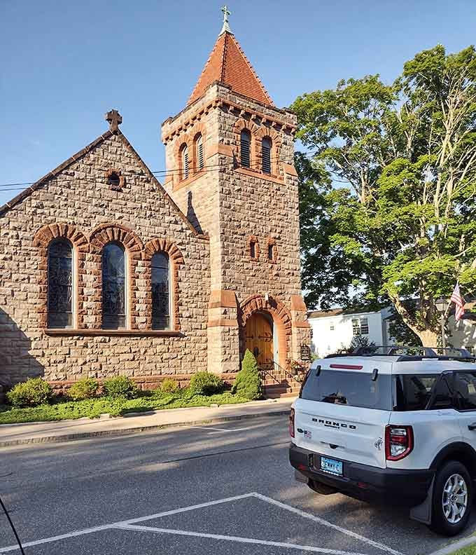 St. John's Episcopal Church adds a touch of Romanesque grandeur to this riverside village's architectural collection.