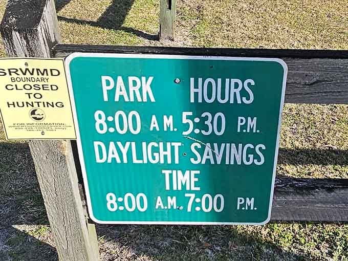 Plan your visit around these posted hours, because even paradise has to close up shop eventually.