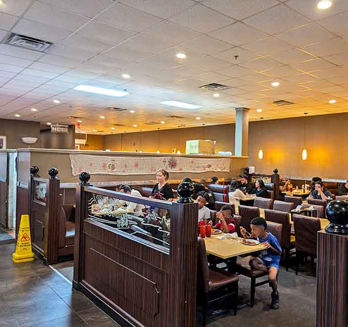 Families and friends gathered around tables, united by the universal language of unlimited food and good company together.