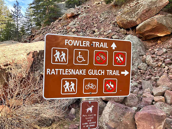 Clear trail markers point the way, because getting lost is only fun in romantic comedies, not real life.