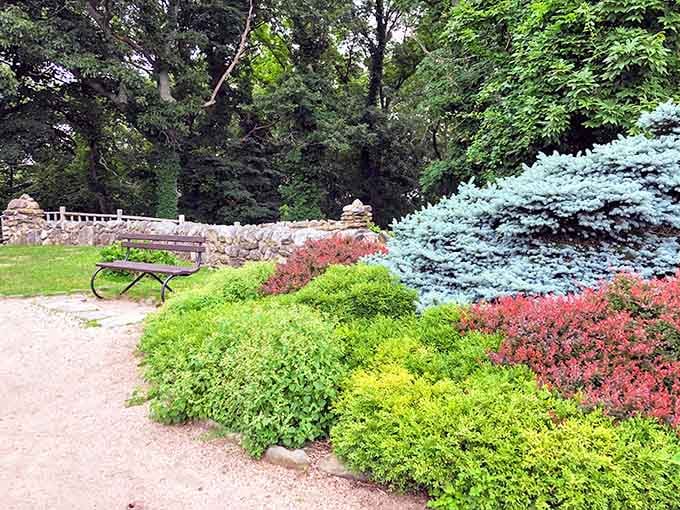 Manicured gardens and benches provide peaceful spots to rest weary feet and soak in the castle's magical atmosphere.