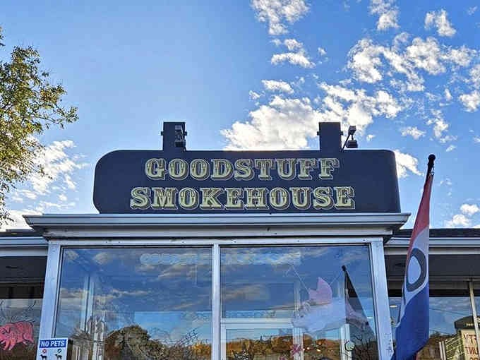 That sign against blue skies promises good things are happening inside, and it doesn't lie one bit.