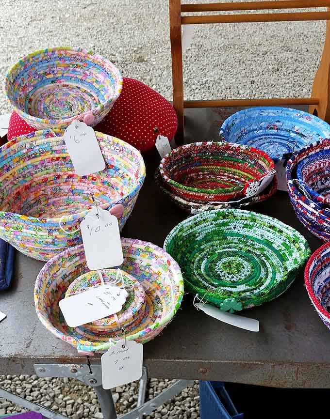 Handmade rope bowls in rainbow colors, because your keys deserve a prettier landing spot than the kitchen counter.