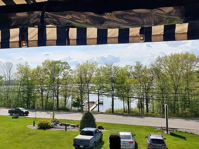 Even the parking lot view hints at the waterfront location that makes this restaurant a destination worth finding.