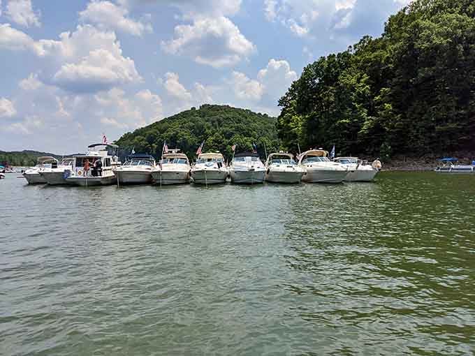 A fleet of boats ready to prove that Monroe Lake takes its recreation seriously, very seriously indeed.