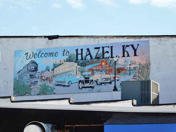 That welcome mural captures everything Hazel wants you to know: we've got history, charm, and we're glad you're here.