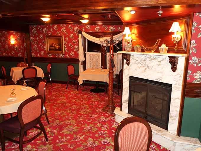 Ornate fireplace and Victorian wallpaper create an atmosphere that's fancy enough to impress without feeling stuffy or pretentious.