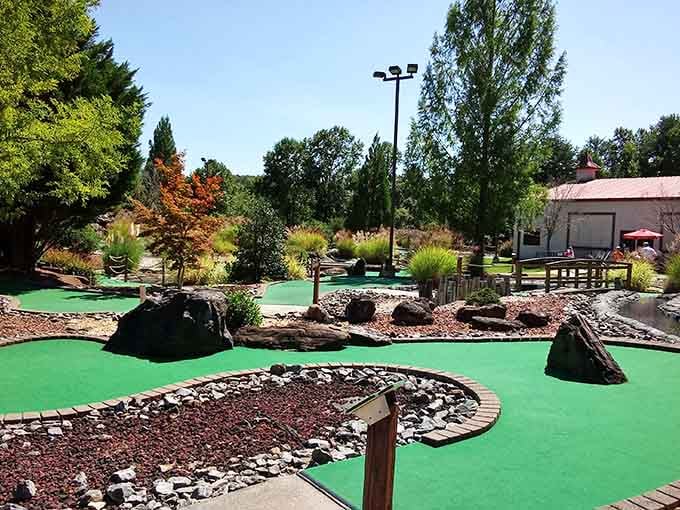 Miniature golf courses winding through landscaped grounds offer family fun with mountain breezes as the perfect soundtrack.