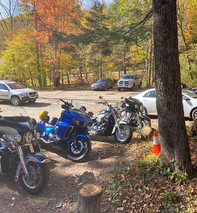 When motorcycles and sedans share the parking lot, you know the pancakes transcend all demographics.