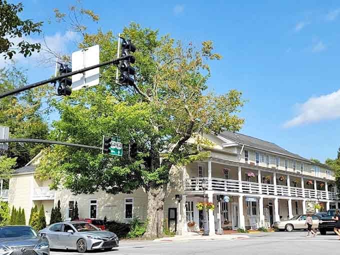 Highlands Inn welcomes guests with wraparound porches perfect for rocking chairs and existential mountain contemplation.