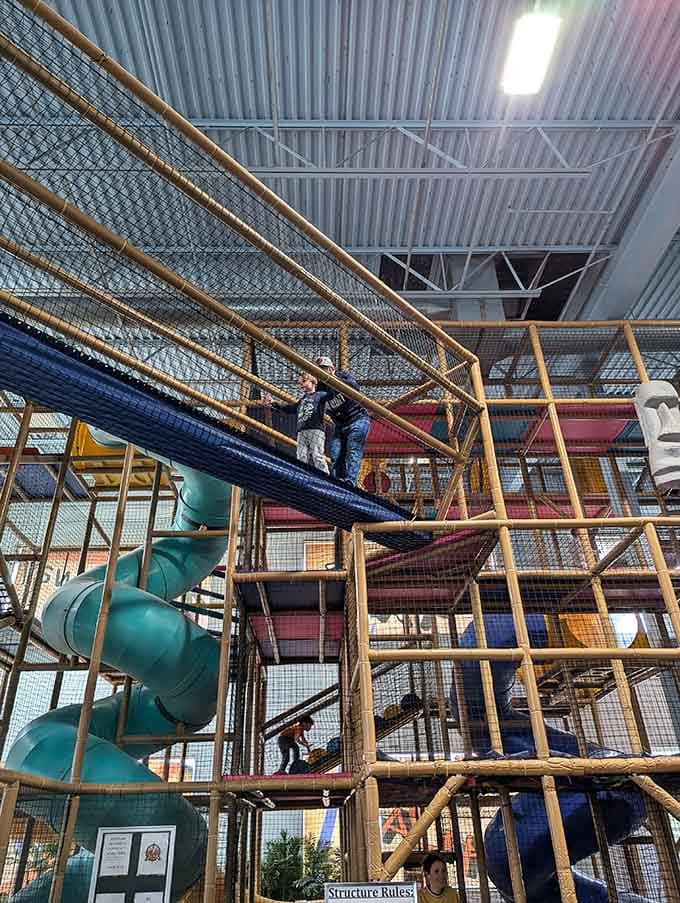 Castaway Play Cafe lets kids burn energy on indoor climbing structures while parents enjoy coffee and blessed moments of peace.