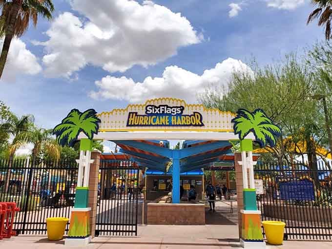 The entrance gates to summer salvation, where the only thing hotter than outside is your excitement level.