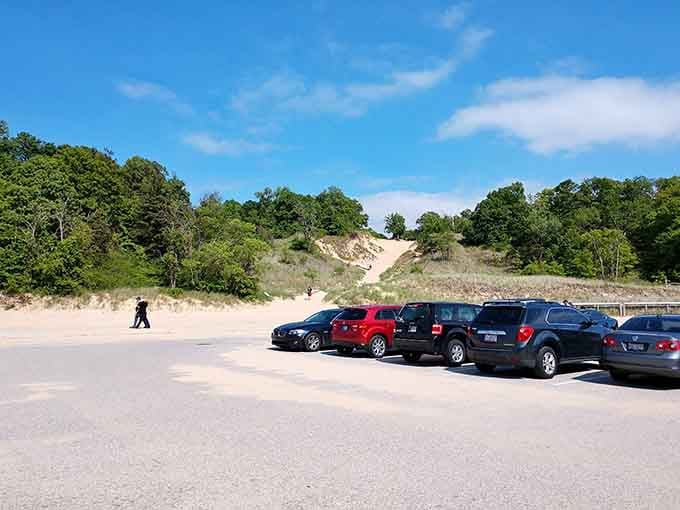 Even the parking lot can't hide those magnificent dunes rising up like nature's skyscrapers.
