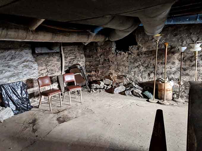 The basement's exposed stone and earthen floor create conditions paranormal investigators dream about for serious ghost hunting.