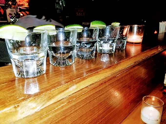 A lineup of shots suggests the night is young, the games are calling, and tomorrow's regrets are future-you's problem.