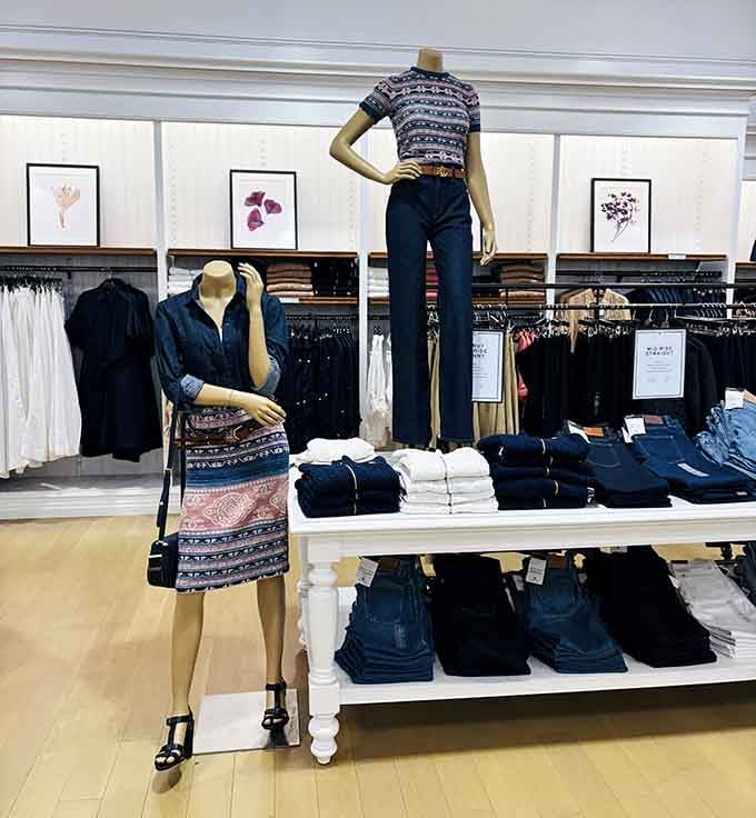 Women's fashion displays showcase versatile pieces that transition seamlessly from office meetings to weekend brunches with minimal effort required.