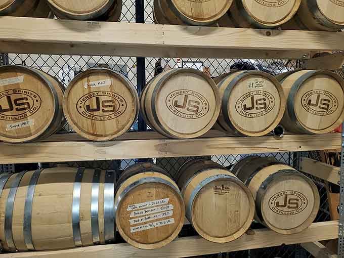Those barrels hold aging spirits that are getting better with time, just like fine wine or cheese.