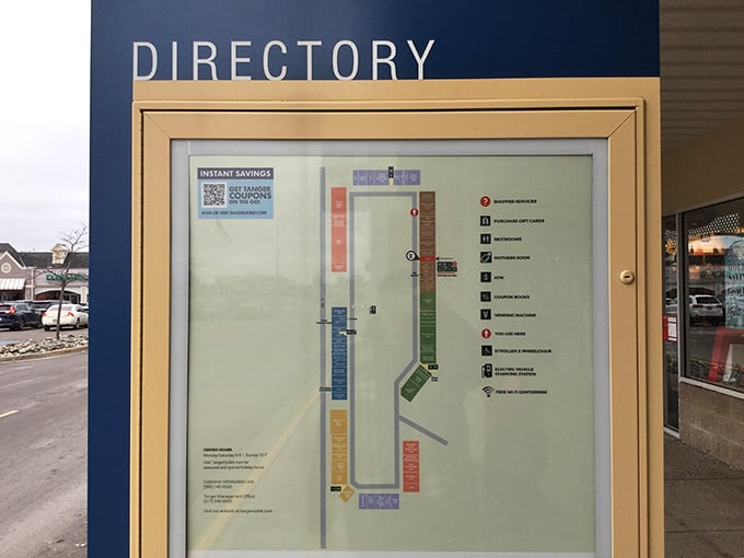 The directory map standing like a treasure guide, pointing you toward retail victories in every color-coded direction you choose.