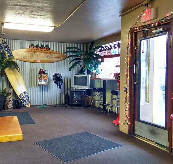 A surfboard by the door reminds you that good vibes and great food go together perfectly.