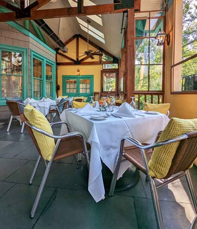 Patio dining that lets you enjoy French cuisine while Maryland weather cooperates, a winning combination indeed.