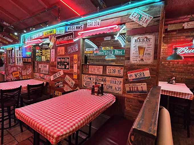 Every booth and table filled with anticipation, the corrugated ceiling adding industrial charm to the feast below.