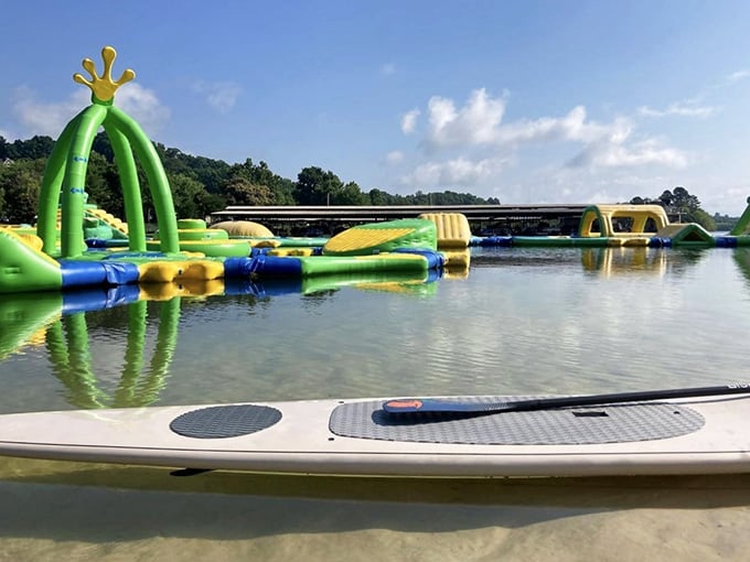 Paddleboarding provides a peaceful alternative when you need a break from being launched into the lake repeatedly.