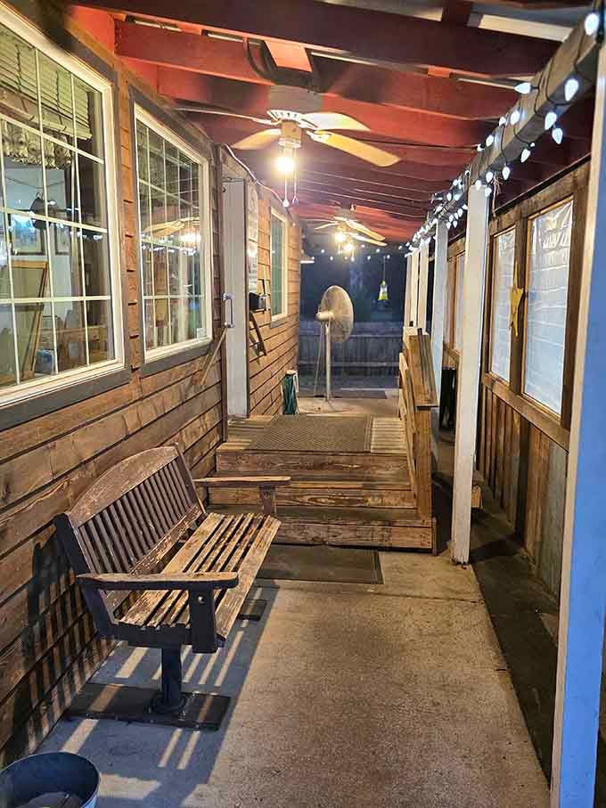 The covered porch where you can sit, relax, and pretend life moves at Mayberry's peaceful pace.