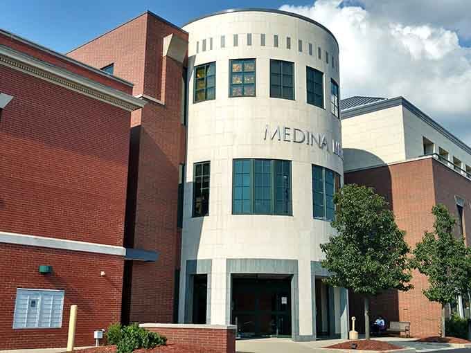 The library's modern design proves small towns can have world-class facilities for book lovers everywhere.