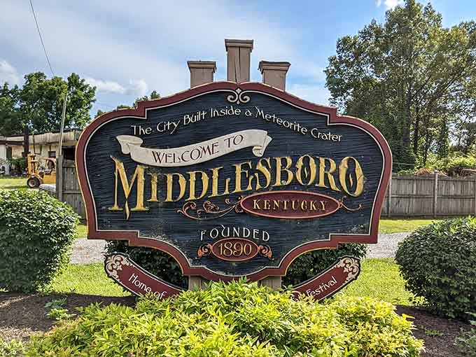 That meteor crater claim isn't just tourist hype when the welcome sign proudly declares this town's cosmic origins story.