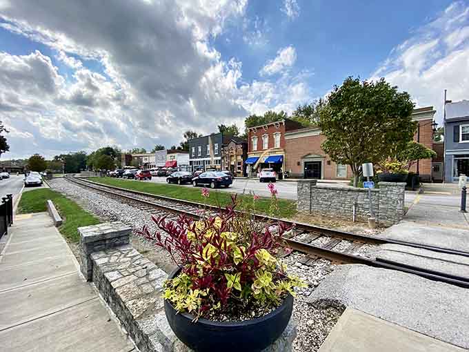Railroad tracks run through town like a steel reminder of when trains connected America's small-town heartbeat.