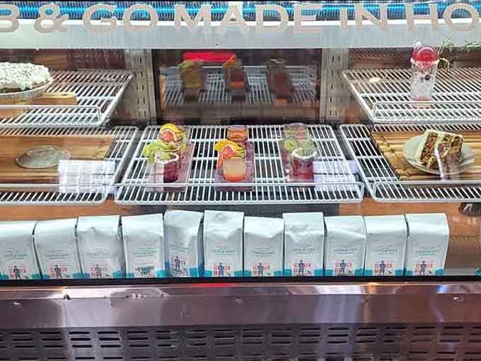 The dessert case displaying temptations that make willpower pack its bags and leave town entirely.